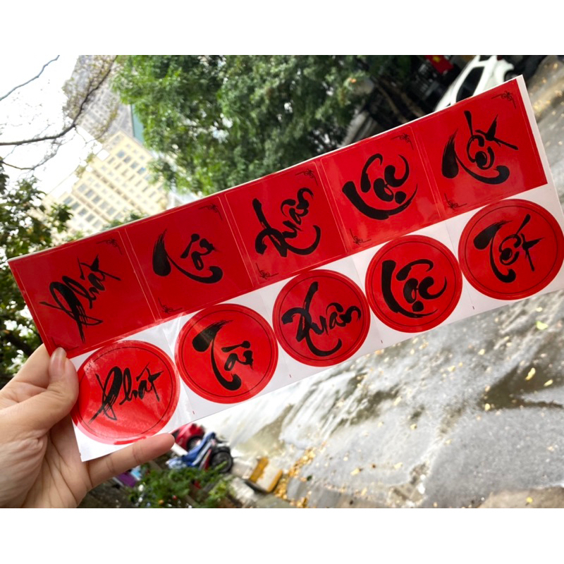 Set 10 tem dán Tết sticker trang trí Tết chữ Tết Xuân Phúc Lộc Thọ ...
