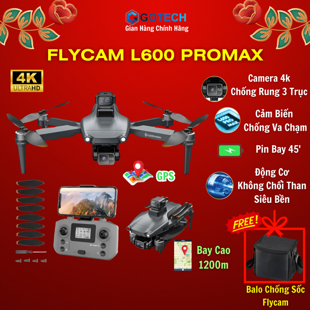 Flycam L600 Pro Max Cảm Biến Laser, Plycam mini Camera Chống Rung 3 ...