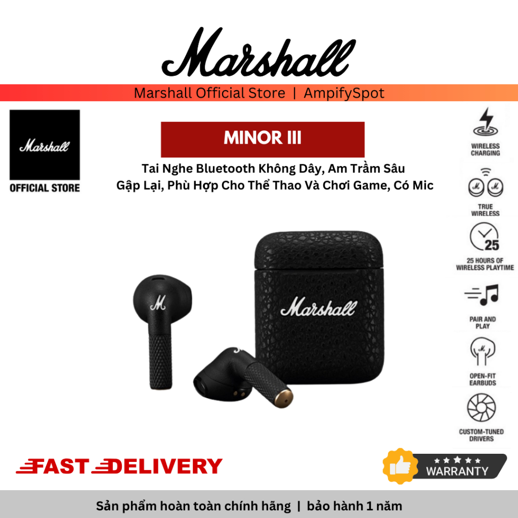 Marshall Minor III BLACK - Tai nghe Bluetooth Tai nghe không dây - MixASale
