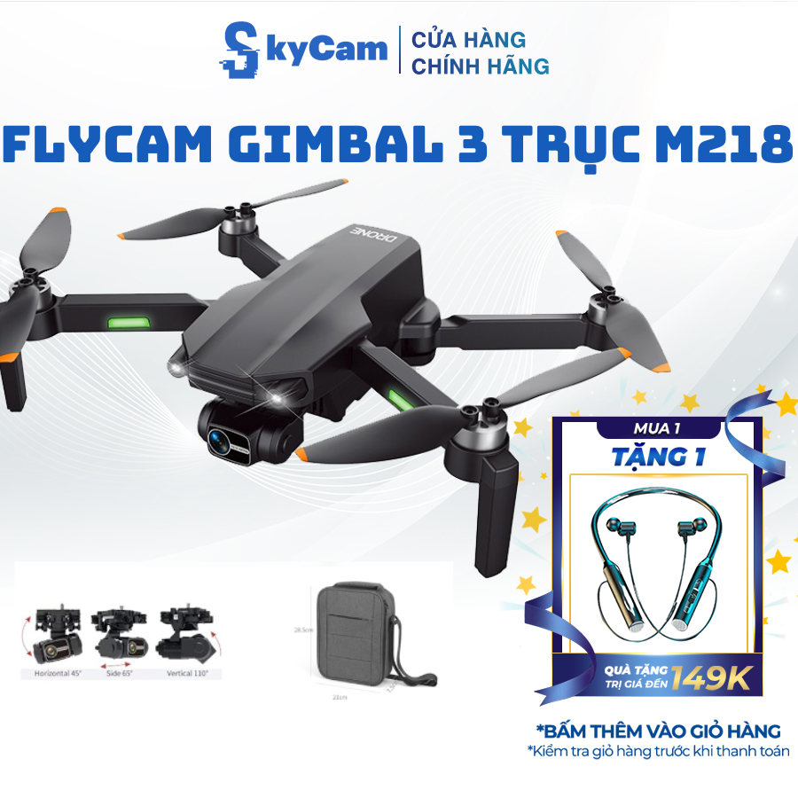 Flycam M218, flycam cao cấp có gimbal chống rung 3 Trục, camera 4K sắc nét, động cơ không chổi ...