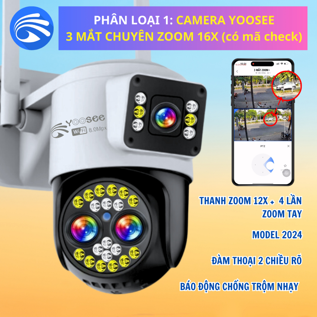 Camera Ngoài Trời YOOSEE 3 MẮT ZOOM 16X Model 2024 kèm thẻ nhớ 128Gb 4K ...