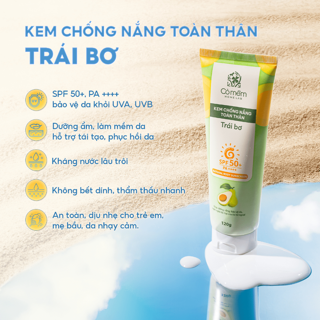 Kem chống nắng body Trái Bơ SPF 50+ PA++++ kháng nước dưỡng da toàn thân Cỏ Mềm 120gr giá tốt ...