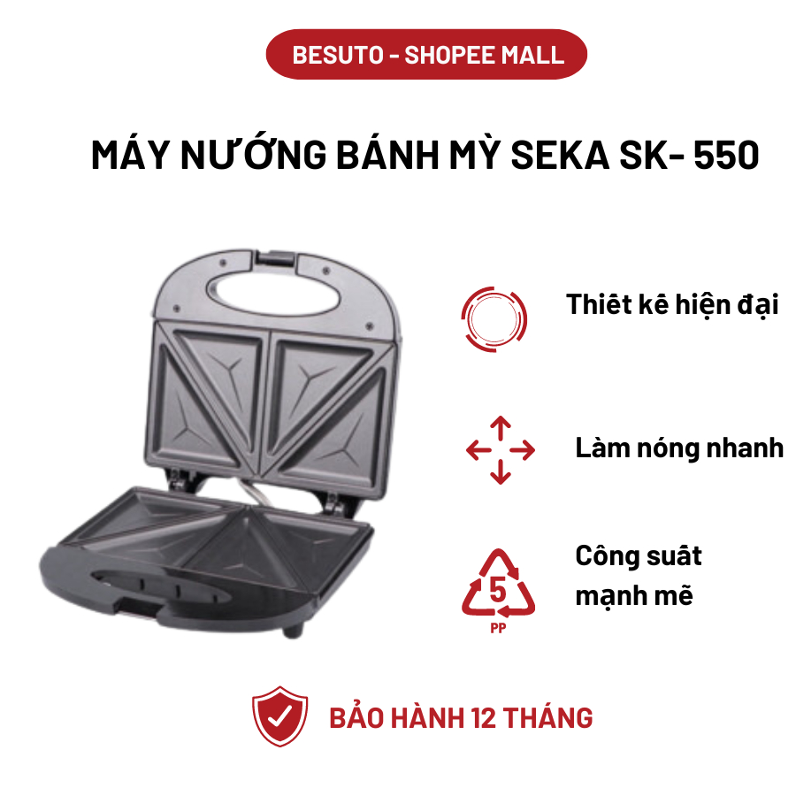 Mua Máy nướng bánh mì sandwich SEKA SK-550, mặt chống dính nướng bánh mỳ nhanh chóng - Bảo hành ...