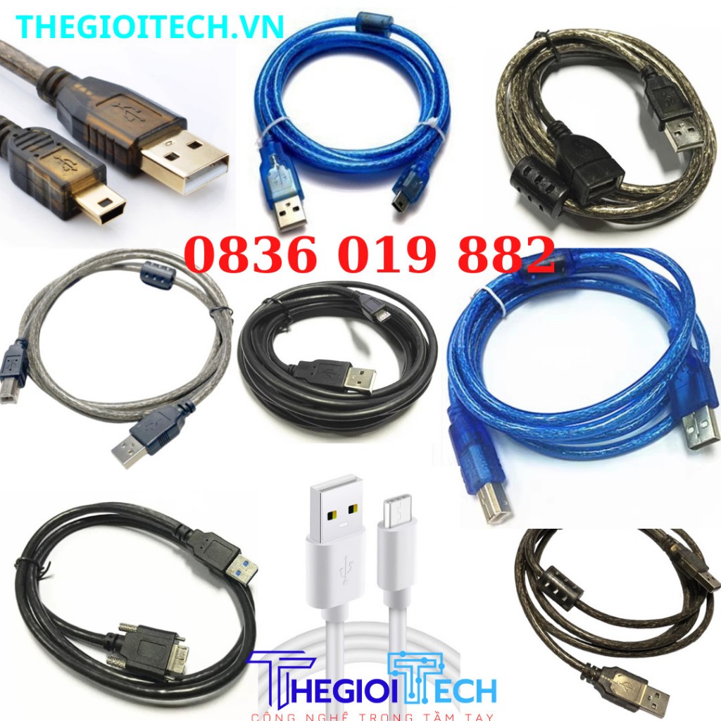 Dây Cáp kết nối USB 2.0 Micro Mini USB type A B C, lập trình Dữ Liệu ...