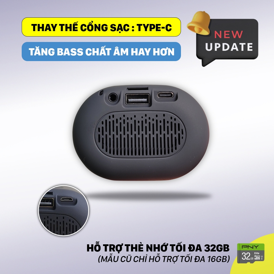 Loa bluetooth mini PKD4 nhỏ gọn hỗ trợ Aux USB Thẻ nhớ và pin lâu 12h ...