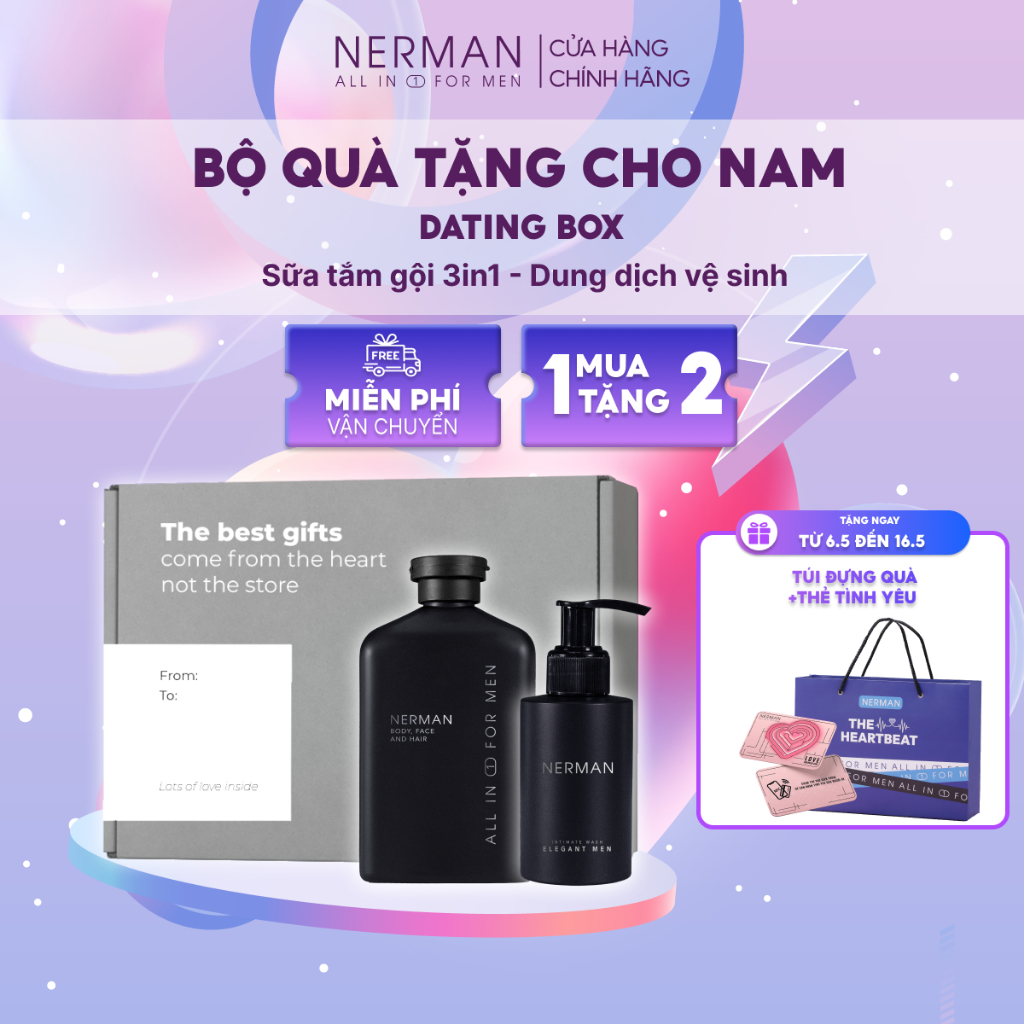 Bộ quà tặng cho nam DATING BOX Nerman -Sữa tắm gội hương nước hoa 350ml ...