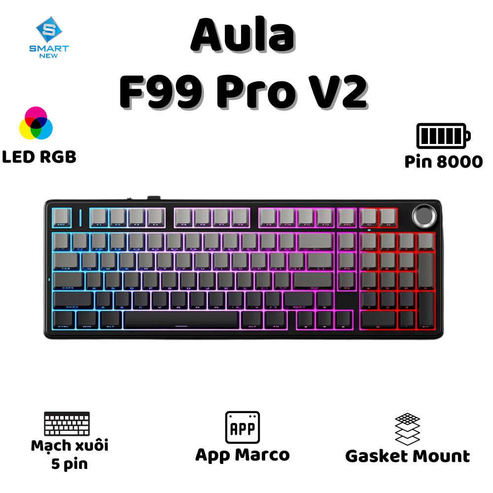 Bàn phím cơ AULA F99 Pro V2- 3 mode kết nối- Mạch xuôi- LED RGB ...