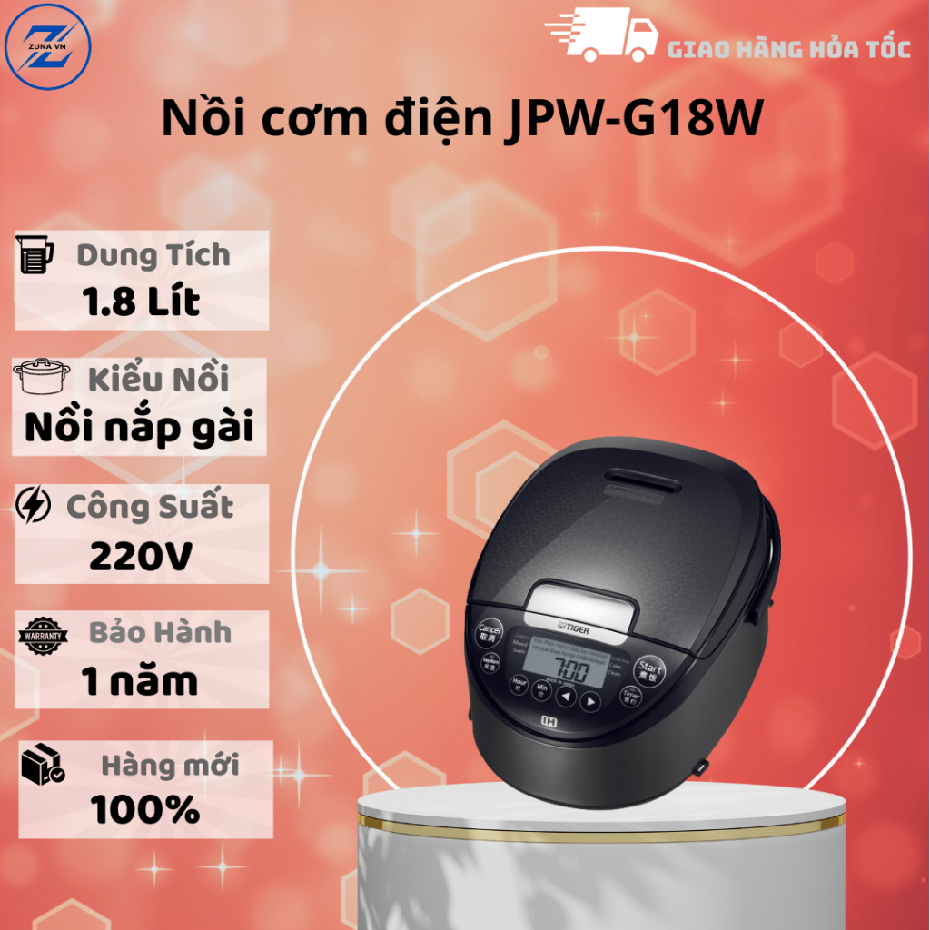 Nồi cơm điện cao tần Tiger JPW-G18W-HD, Dung tích 1.8L, Màu đen nhám ...