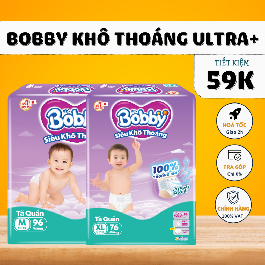 [SP có Live Xtra] Tã/Bỉm quần Bobby Siêu khô thoáng Ultra+ siêu nhiều ...