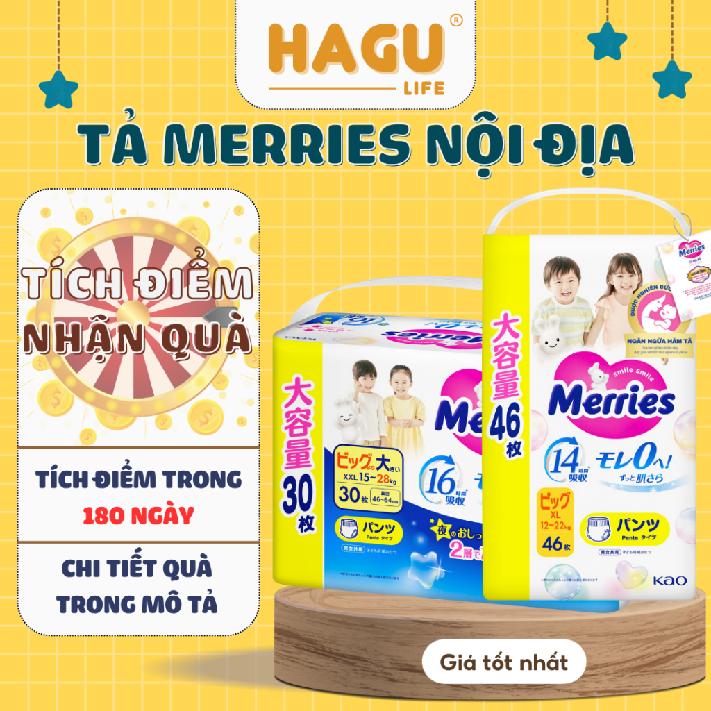 Tã Merries Cộng Miếng Nội Địa Nhật Bỉm Tả Meries Quần Dán Size NB96/S88 ...