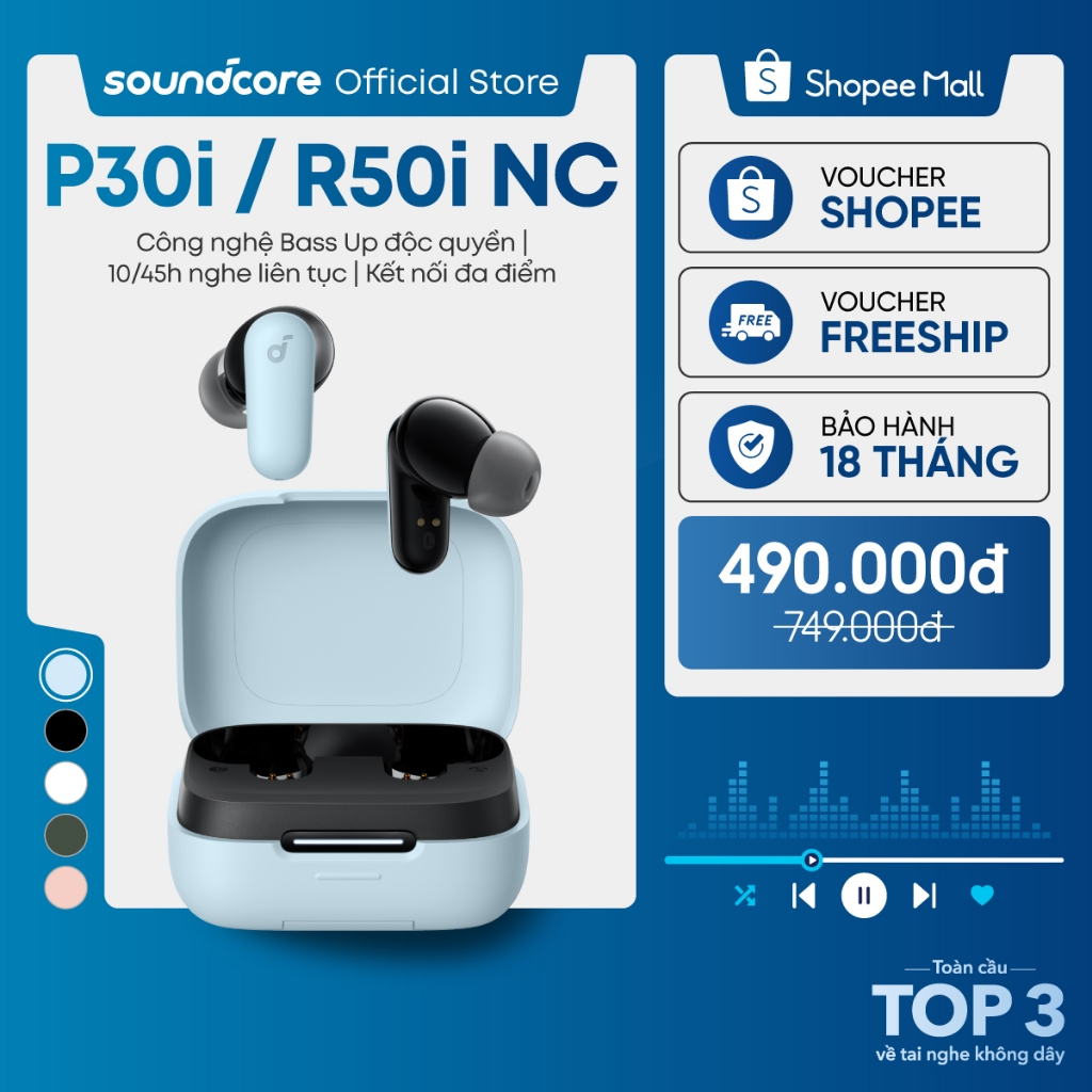 Tai nghe bluetooth soundcore R50iNC (P30i) chống ồn ANC | Chống nước và ...