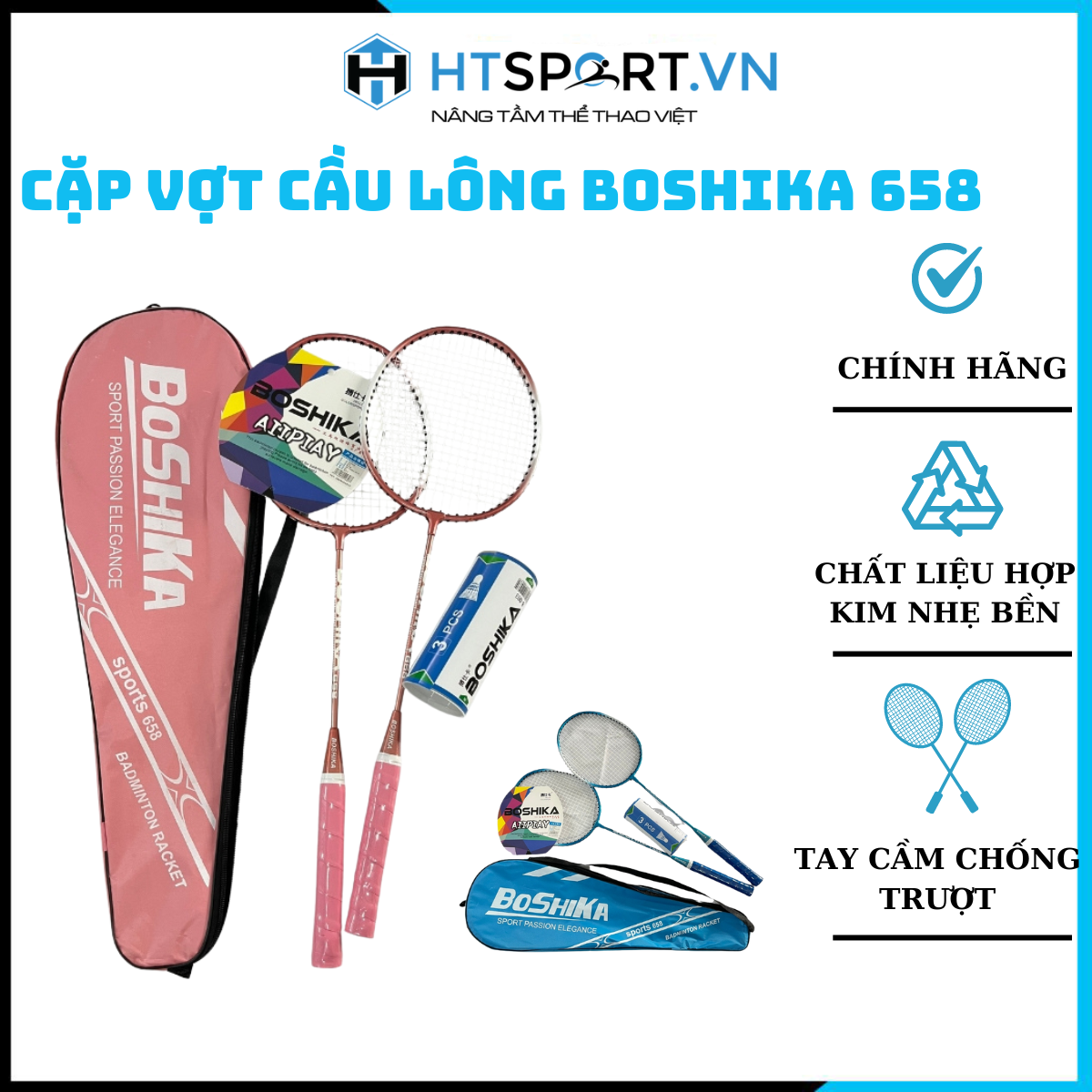 Vợt Cầu Lông, Cặp Vợt Cầu Lông BOSHIKA 658 Chất Liệu Hợp Kim Nhẹ Bền ...