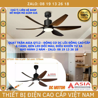 Quạt trần 6 cánh, có đèn Led, ASIA QT12 MÀU NÂU, động cơ DC Cao Cấp ...